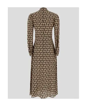 Valentino Garavani Monogram Knotted Collar Long-sleeved Dress