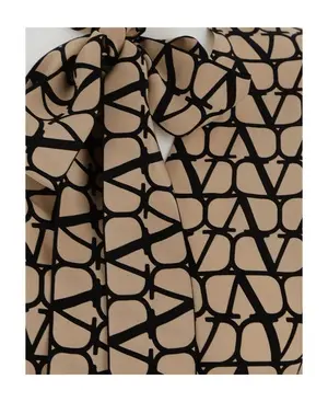 Valentino Garavani Monogram Knotted Collar Long-sleeved Dress