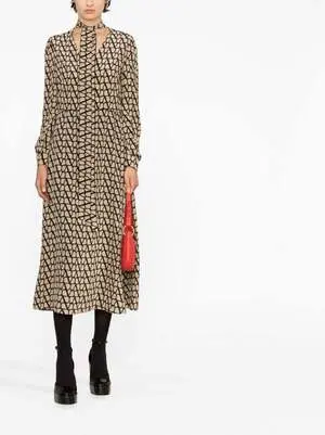 Valentino Garavani Monogram Knotted Collar Long-sleeved Dress