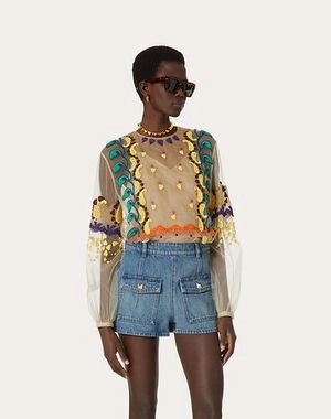 Valentino Garavani Tulle Phantom Embroidered Blouse