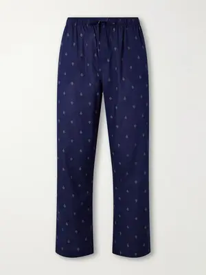 Derek Rose Nelson 111 Straight-leg Cotton-poplin Pyjama Trousers - Blue