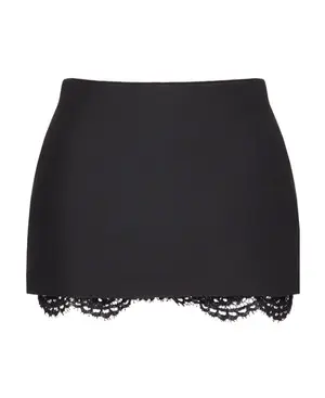 Valentino Garavani Crepe Couture Lace Trim Skirt - Black
