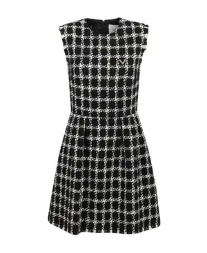 Valentino Garavani Tweed Checkered Sleeveless Dress - Black