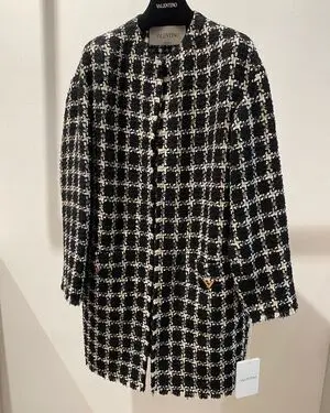Valentino Garavani Tweed Checkered Vgold Coat