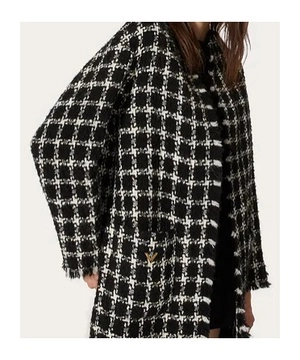 Valentino Garavani Tweed Checkered Vgold Coat