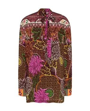Valentino Garavani Floral Print Pussy Bow Blouse - Brown