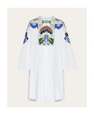 Valentino Garavani Embroidery Tight Poplin Tweed Dress - White