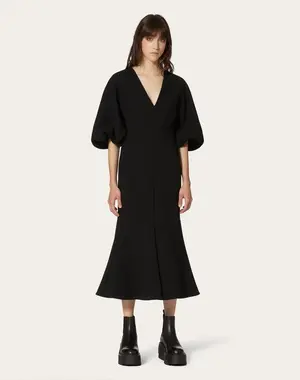 Valentino Garavani Gathered-sleeve V-neck Midi Dress