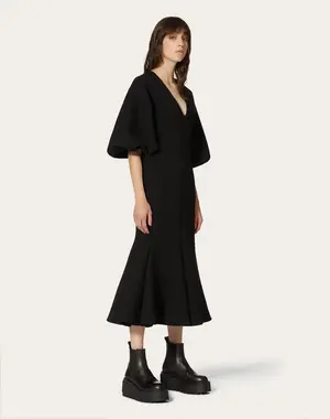 Valentino Garavani Gathered-sleeve V-neck Midi Dress