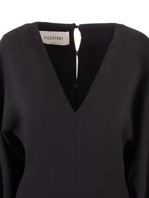 Valentino Garavani Gathered-sleeve V-neck Midi Dress