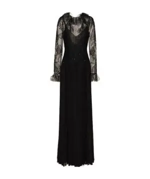 Valentino Garavani Ruffled Pleated Long-sleeved Dress - Black