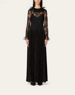 Valentino Garavani Ruffled Pleated Long-sleeved Dress