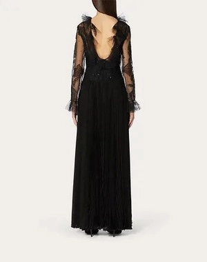 Valentino Garavani Ruffled Pleated Long-sleeved Dress