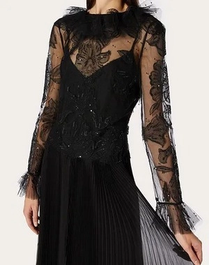 Valentino Garavani Ruffled Pleated Long-sleeved Dress