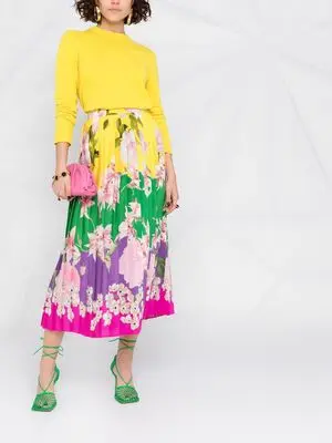 Valentino Garavani Pleated Floral Midi Skirt