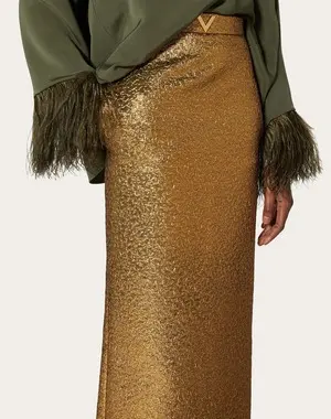 Valentino Garavani Metallic Vgold Midi Skirt