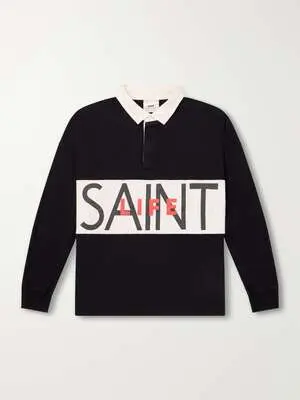 SAINT MXXXXXX Saint Life Printed Cotton-jersey Polo Shirt - Black