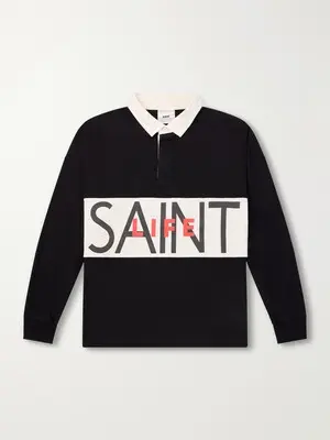 SAINT MXXXXXX Saint Life Printed Cotton-jersey Polo Shirt - Black