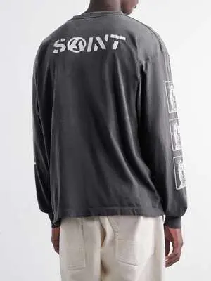 SAINT MXXXXXX Peace Printed Distressed Cotton-jersey T-shirt