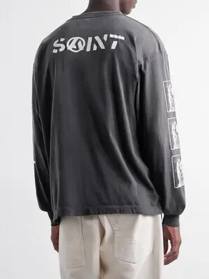 SAINT MXXXXXX Peace Printed Distressed Cotton-jersey T-shirt