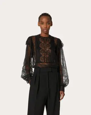 Valentino Garavani Logo Lace Blouse