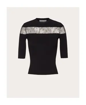 Valentino Garavani Floral-lace Crew-neck Knitted Top - Black