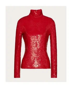 Valentino Garavani Sequinned High-neck Zip-up Jacket - Red