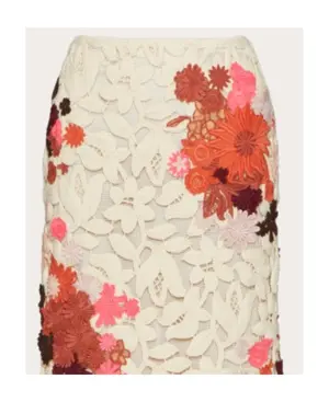 Valentino Garavani Logo Embroidered Lace Mid-length Skirt