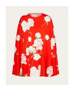 Valentino Garavani Floral-print Cape Dress - Red