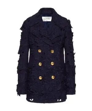 Valentino Garavani Double-breasted Appliqué-detail Coat - Black