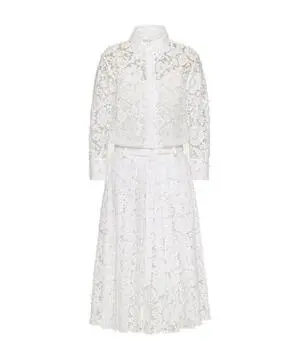 Valentino Garavani Floral-lace Pleated Shirt-dress - White
