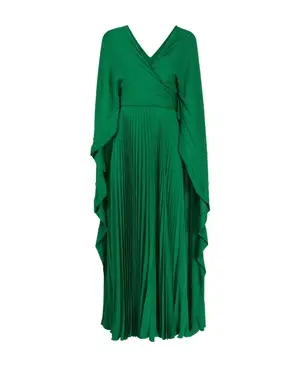 Valentino Garavani V-neck Pleated Cape Sleeved Dress - Green