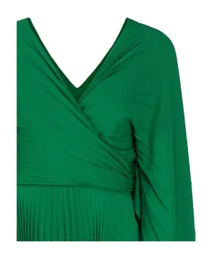 Valentino Garavani V-neck Pleated Cape Sleeved Dress