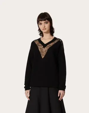 Valentino Garavani Lace-embellished V-neck Jumper