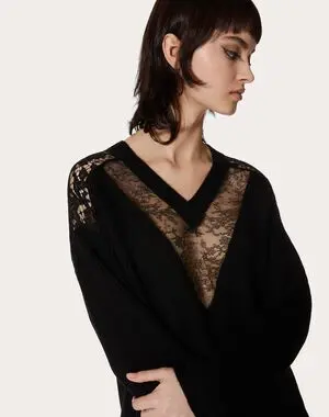 Valentino Garavani Lace-embellished V-neck Jumper