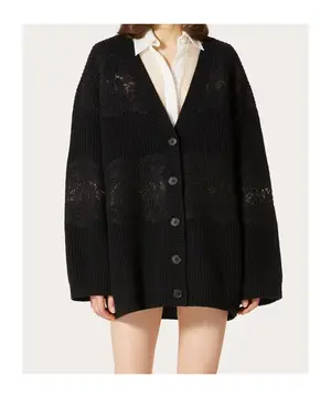 Valentino Garavani Lace-insert Wool Cardigan