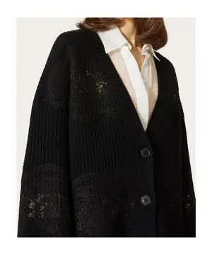 Valentino Garavani Lace-insert Wool Cardigan