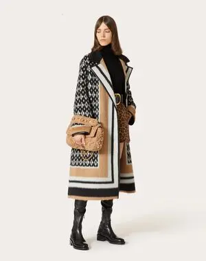 Valentino Garavani Notched-lapel Intarsia-knit Coat