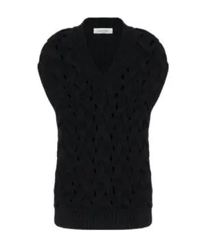 Valentino Garavani Open-knit Wool-blend Vest - Black