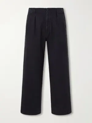 YOKE Wide-leg Garment-dyed Pleated Cotton-twill Trousers