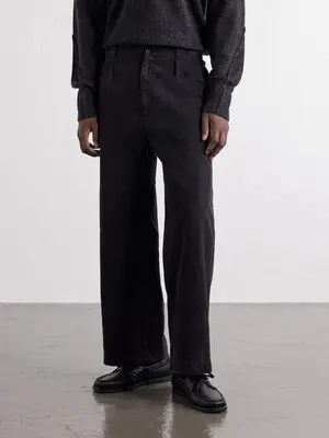 YOKE Wide-leg Garment-dyed Pleated Cotton-twill Trousers