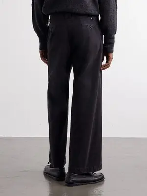 YOKE Wide-leg Garment-dyed Pleated Cotton-twill Trousers