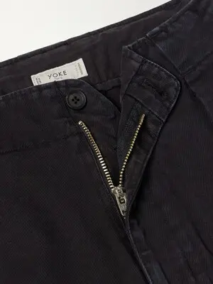 YOKE Wide-leg Garment-dyed Pleated Cotton-twill Trousers