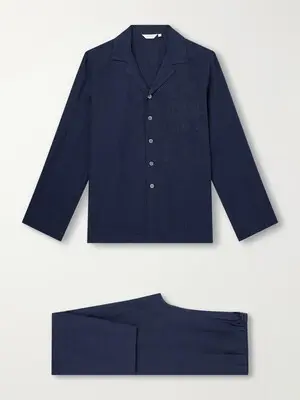 Derek Rose Sicily 1 Linen-canvas Pyjama Set - Blue