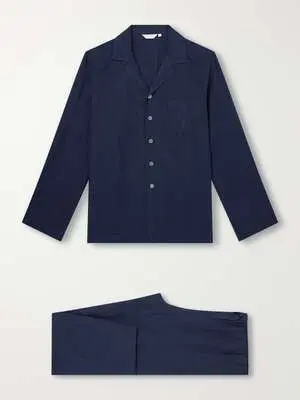 Derek Rose Sicily 1 Linen-canvas Pyjama Set - Navy