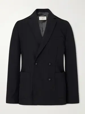 Officine Générale Leon Double-breasted Virgin Wool Suit Jacket - Black