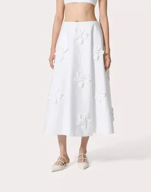 Valentino Garavani Embroidered Compact Popeline Midi Skirt