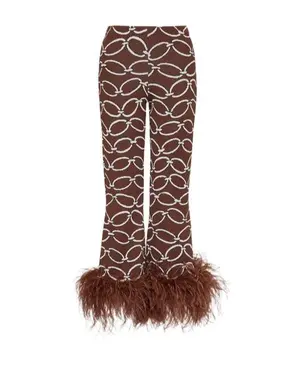 Valentino Garavani Feather-trim Chain-print Trousers - Red