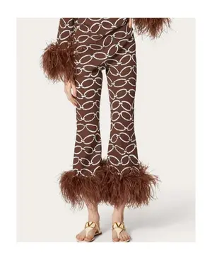 Valentino Garavani Feather-trim Chain-print Trousers