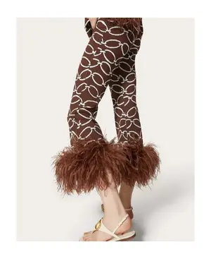 Valentino Garavani Feather-trim Chain-print Trousers